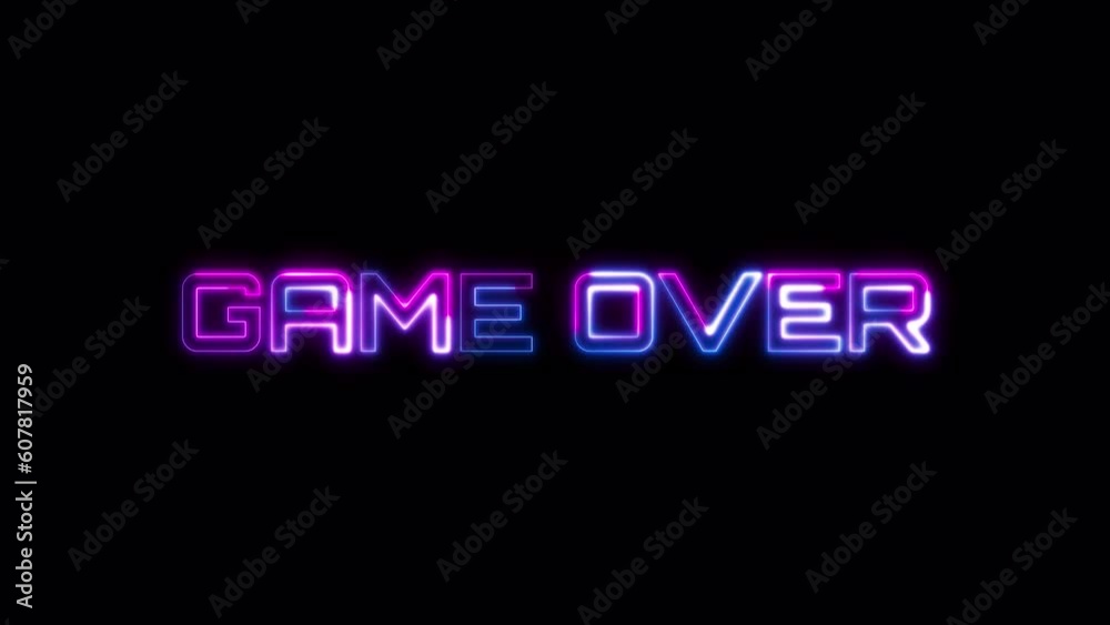 Loop Game Over blue pink neon text effect illustration on Black ...