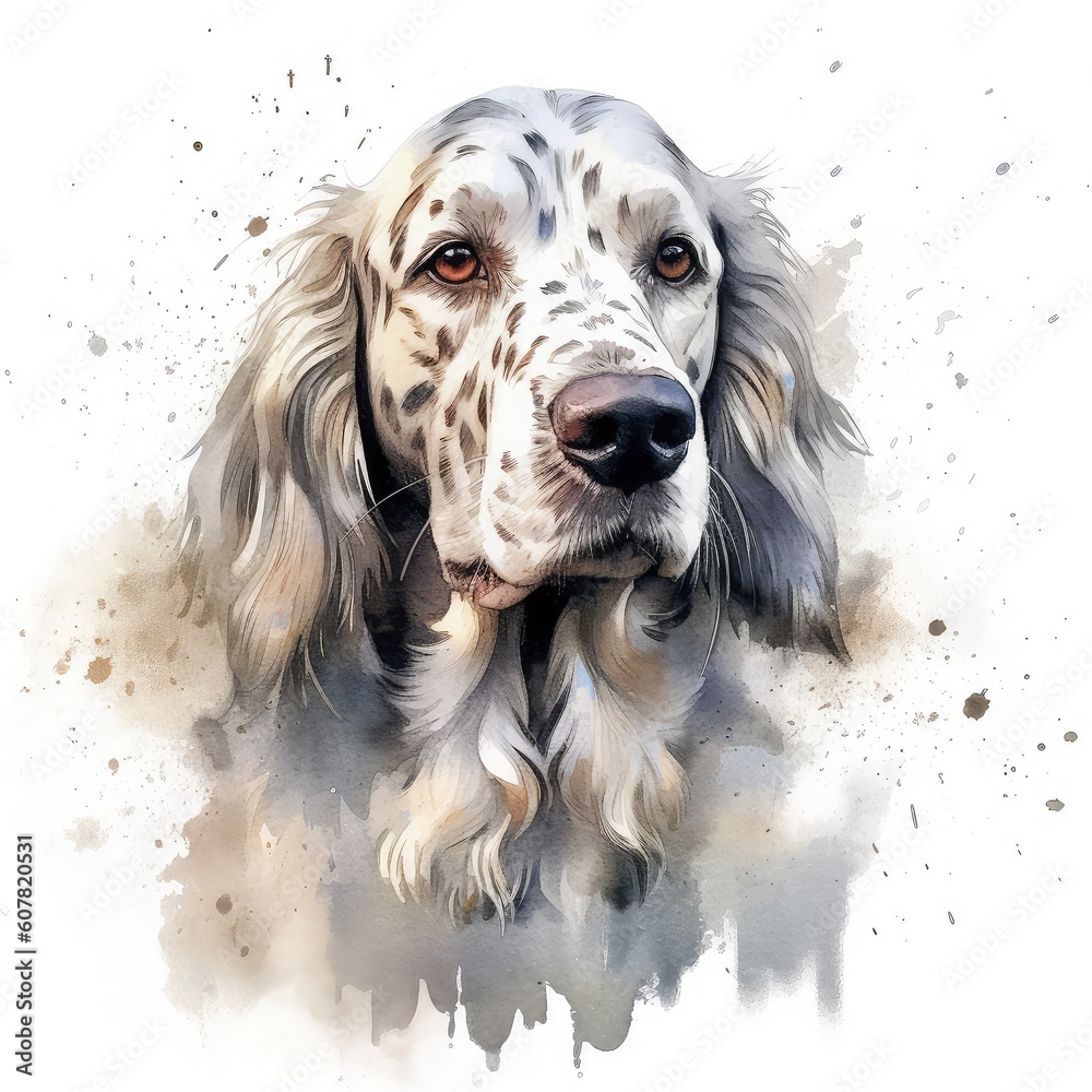 English Setter portrait. watercolor, illustration, clipart on white ...