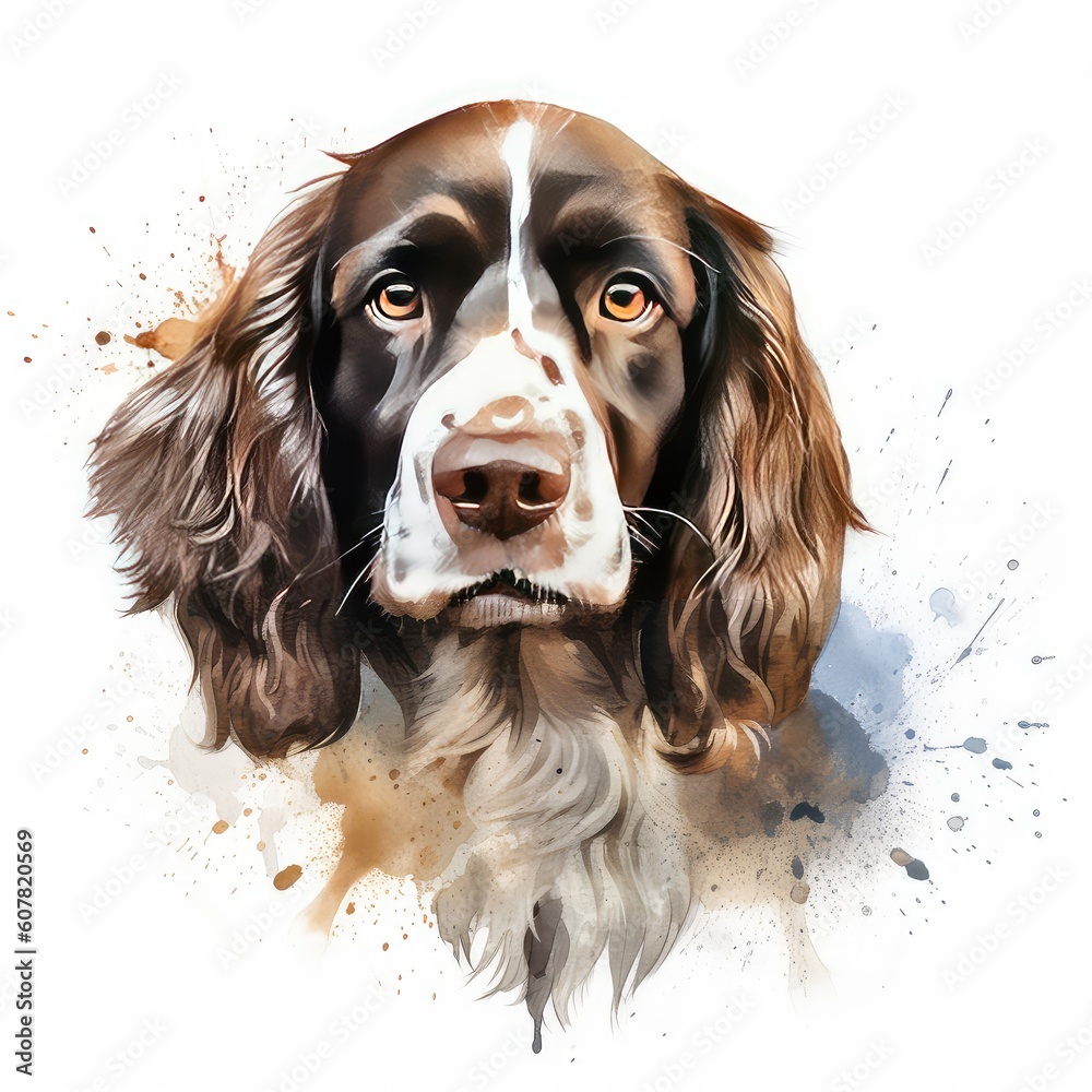 English Springer Spaniel portrait. watercolor, illustration, clipart on ...