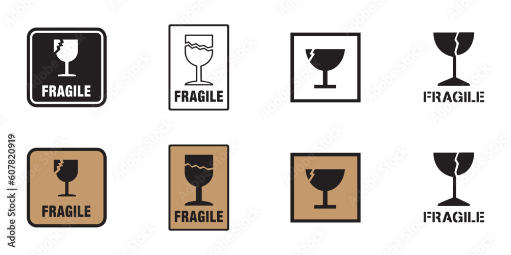 Vektorová grafika „Fragile icon. Glass symbol warning sign. Packaging ...