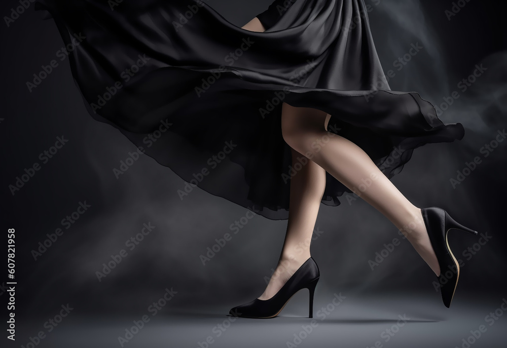 Attractive, long legs of young woman wearing seductive lingerie posing ...