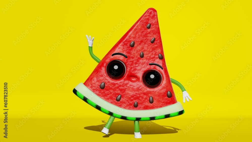 Cute dancing watermelon slice creative 3D character animation loop ...