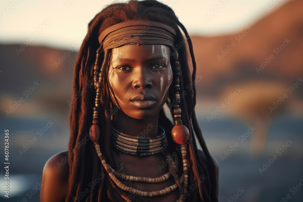 Simba Tribe's Essence: Woman with Traditional Hairstyle and Jewelry ...