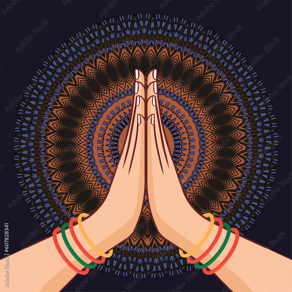 Illustration of karma depicted with Namaste, Indian women's hand ...
