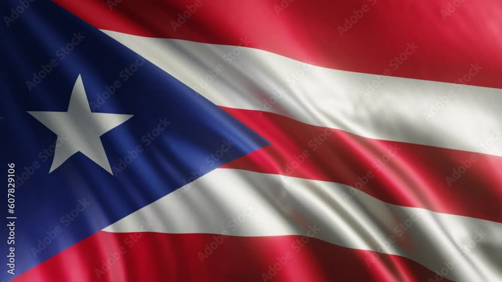 Realistic flag of Puerto Rico waving in the wind. Seamless loop with ...