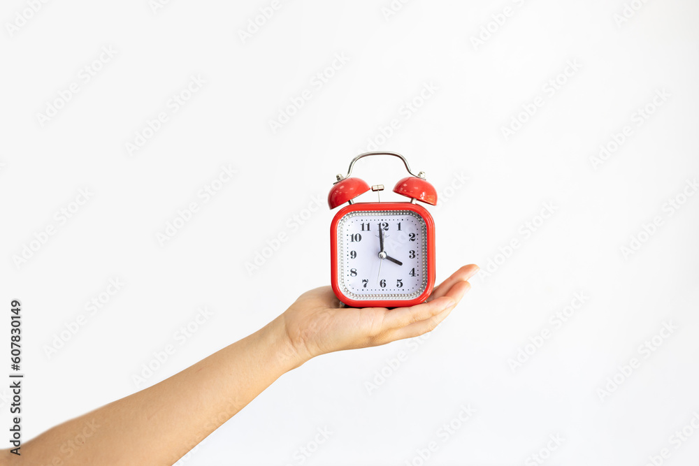 Time management, punctuality, awakening concept. Unrecognizable woman ...