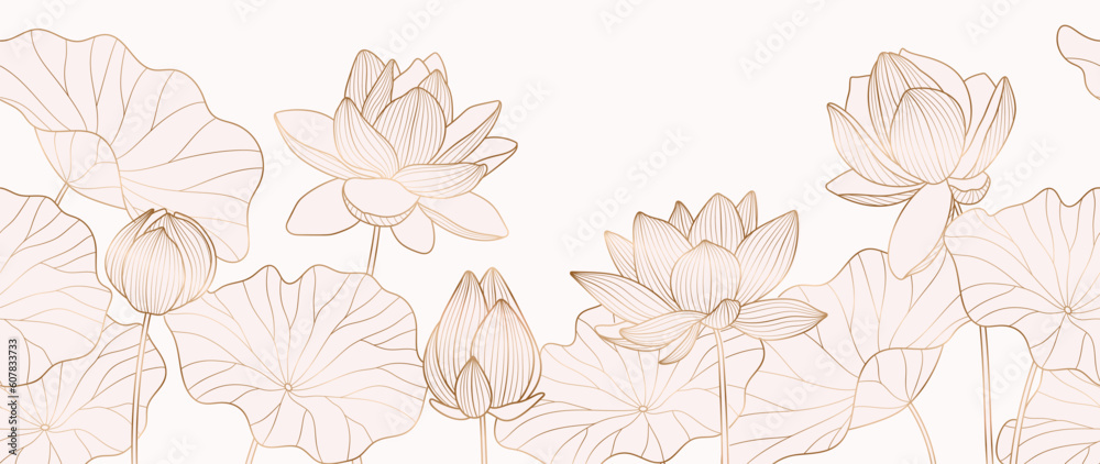 Luxury hand drawn lotus flowers background vector. Elegant gradient ...