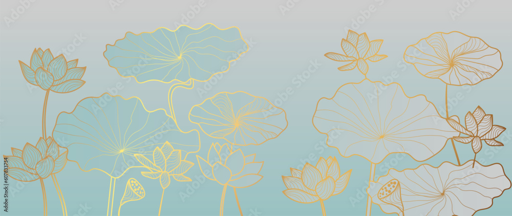 Luxury hand drawn lotus flowers background vector. Elegant gradient ...