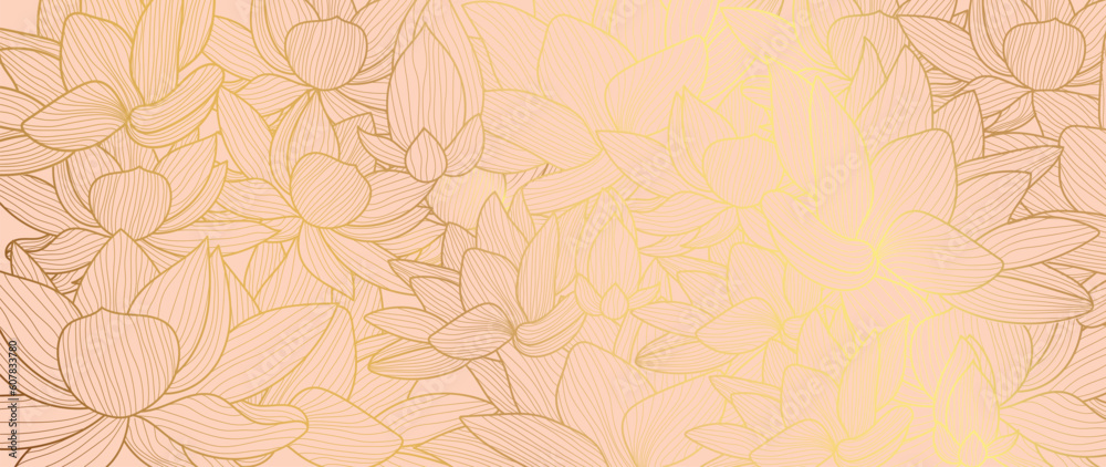 Luxury hand drawn lotus flowers background vector. Elegant gradient ...