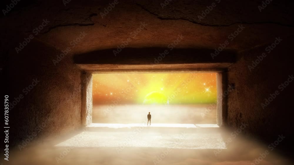 Sun Portal Man Clouds Leaking Celestial Gate Motion Background. Man ...