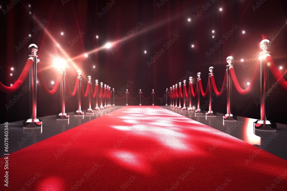 red carpet leading to red velvet stage, with glittering lights and ...