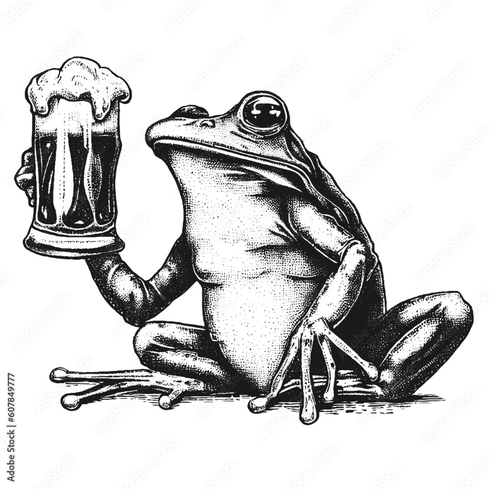 frog with a beer mug vector sketch Stock Vector | Adobe Stock