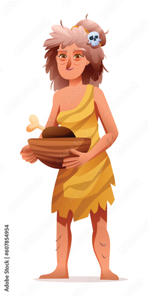 Vetor de Primitive woman character. Prehistoric stone age cave woman ...