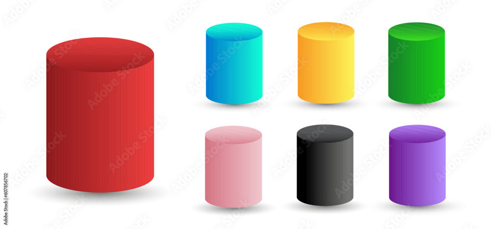 Set of vector cylinders with gradients and shadow for game, icon ...