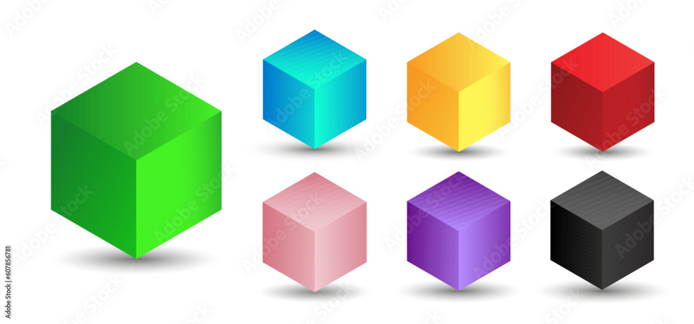 Set Of Vector Cubes With Gradients For Game Icon Packaging Design Or Logo Cube Illustration