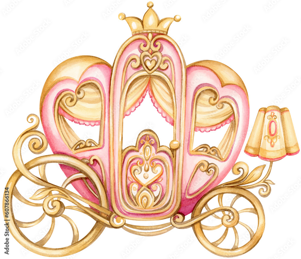 Beautiful princess carriage.Vintage royal transport. Hand drawn ...