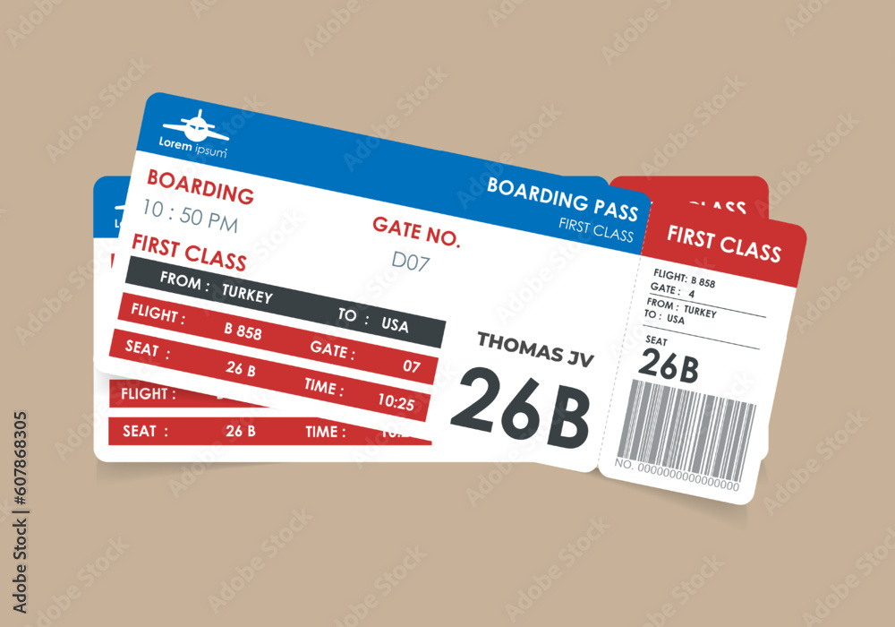 Vetor de Colored and realistic boarding pass design composition with ...