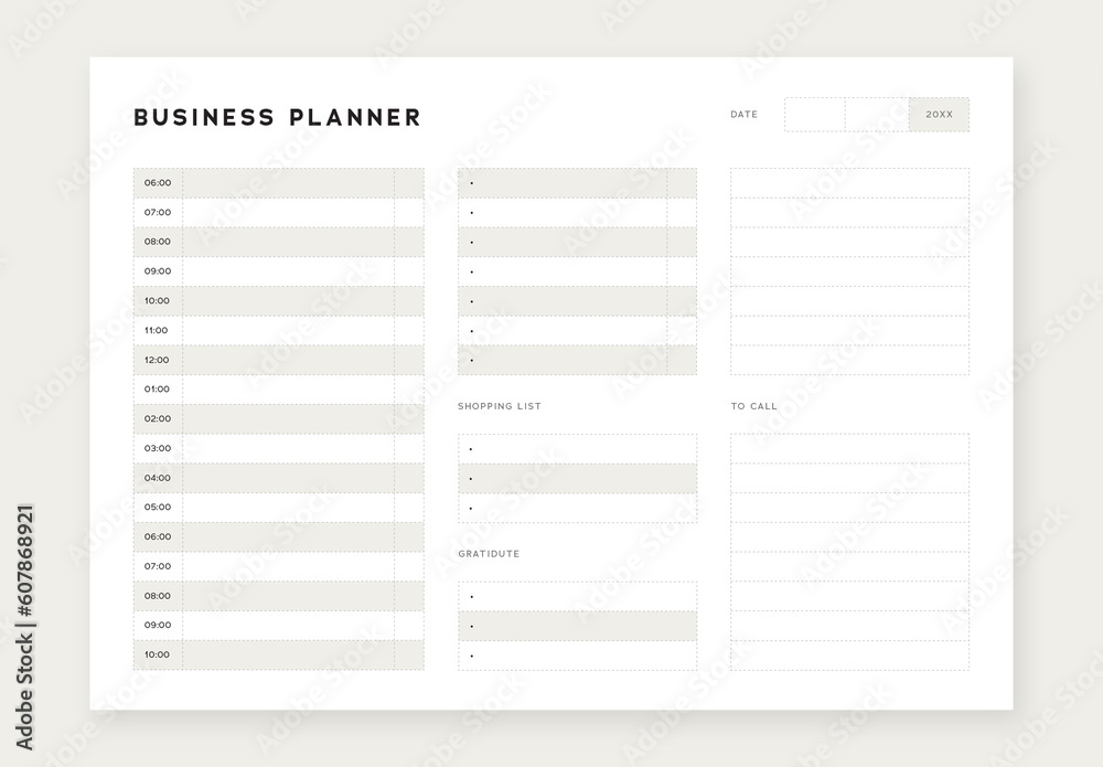 Horizontal Business Planner Layout Stock Template | Adobe Stock