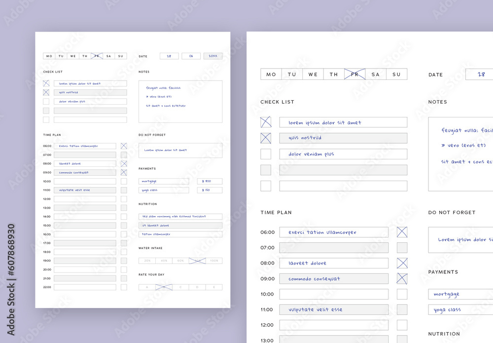 Minimal Planner Layout For Daily Tasks Stock Template | Adobe Stock