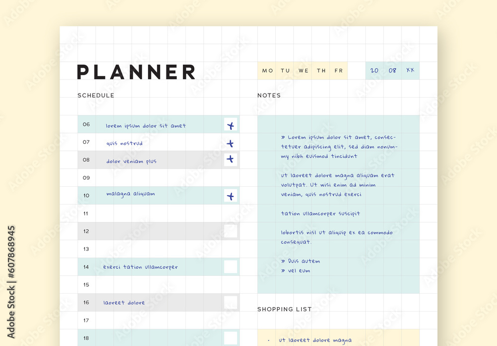 Minimalistic Daily Planner Layout With Grid Design And Pastel Accent ...
