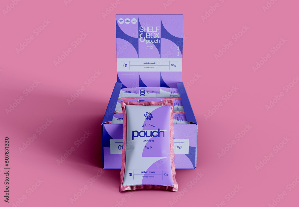 Cardboard Box with Snack Packaging Design Mockup Stock Template | Adobe ...