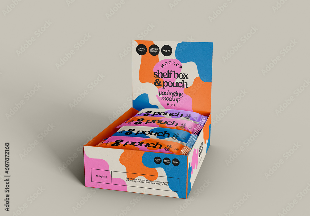 Box Packaging with Snacks Mockup Stock Template | Adobe Stock