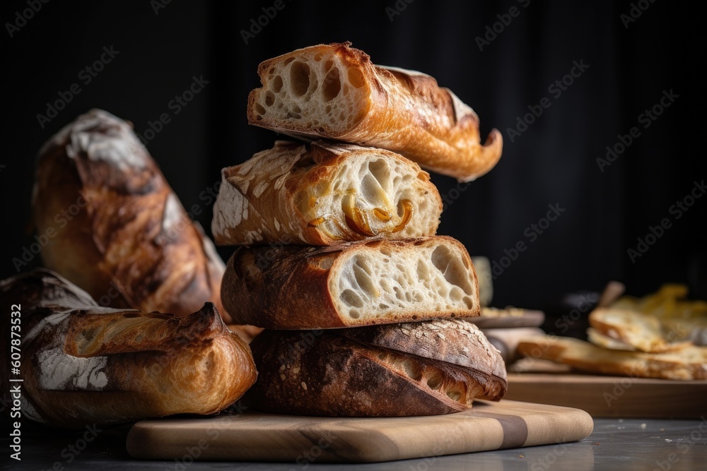 stack of warm and crusty artisan bread, for ultimate toast experience ...