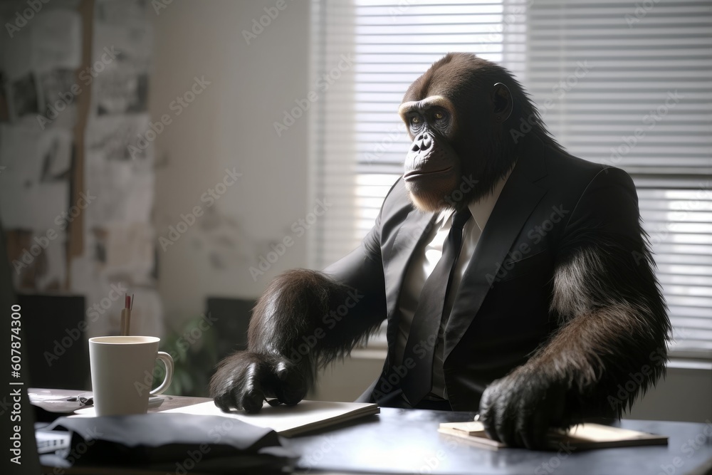 Black Howler Monkey businessman in a stylish classic suit in the office ...