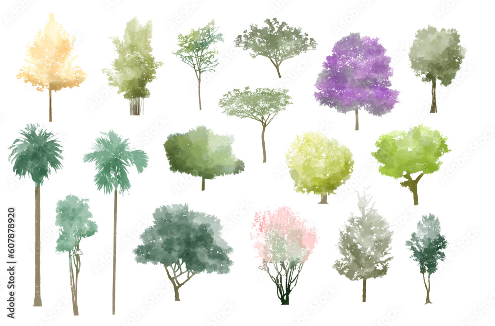 tree watercolor vector illustration, Minimal style tree painting hand ...