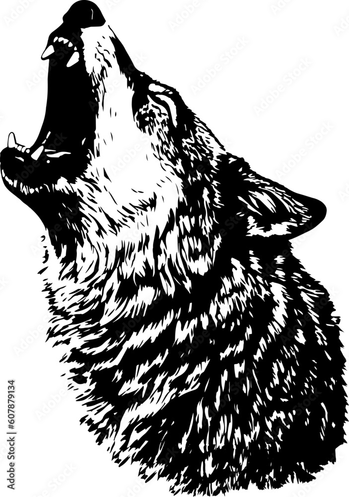 Vector iIllustration of howling wolf in engraved style. Stock Vector ...