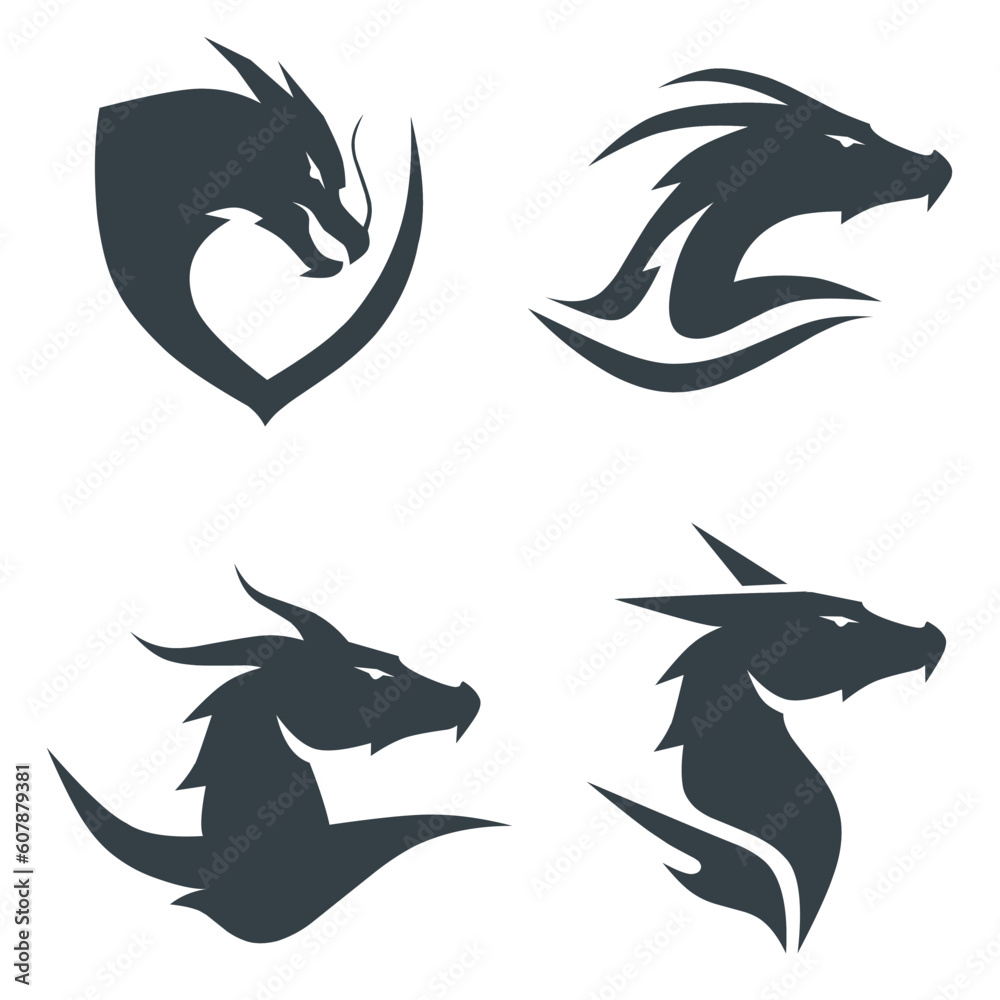 simple dragon head logo set.silhouette logo collection.white background ...