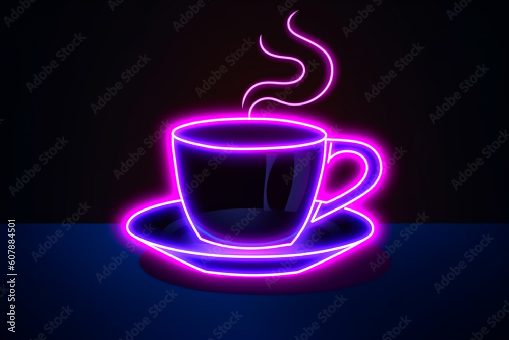 Neon coffee cup logo on black background, logo design Stock ...