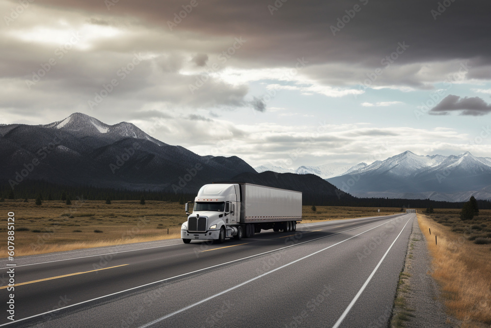Highway scene with cargo truck transporting goods, emphasizing speed ...