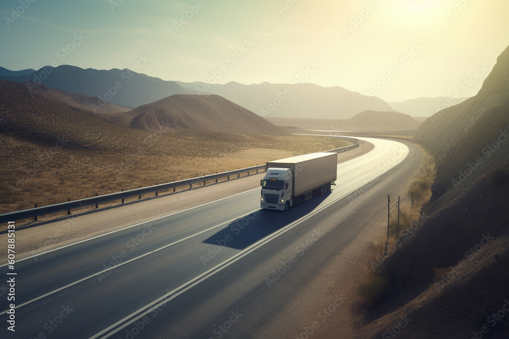 Highway scene with cargo truck transporting goods, emphasizing speed ...