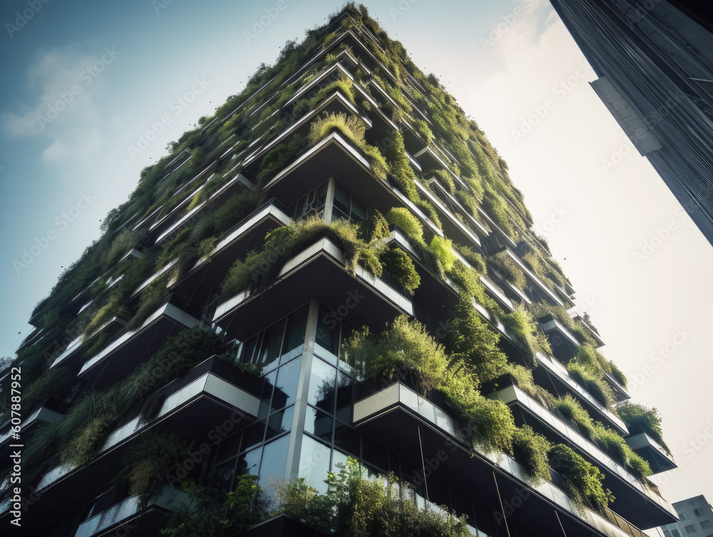 Sustainble green building. Eco-friendly building. Sustainable glass ...
