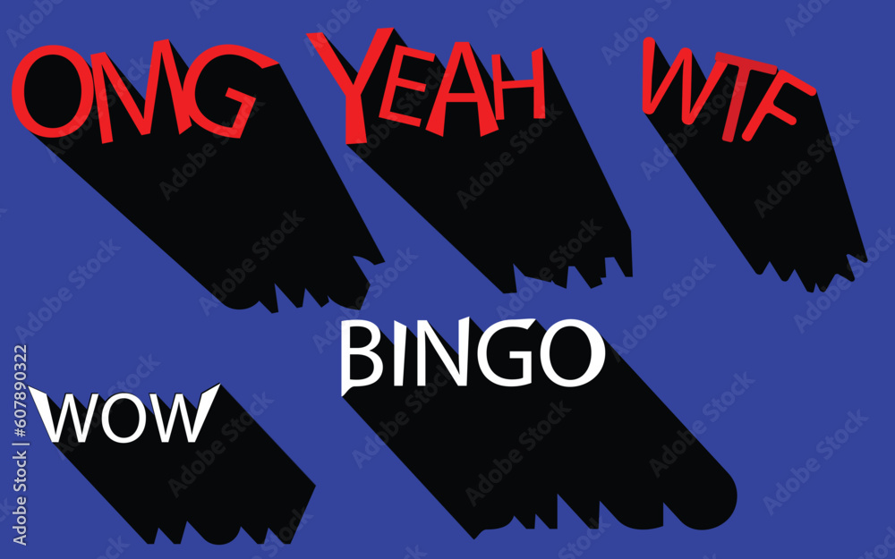 Modern pop art text with shadow icons , OMG, YEAH, WTF, WOW, BINGO ...