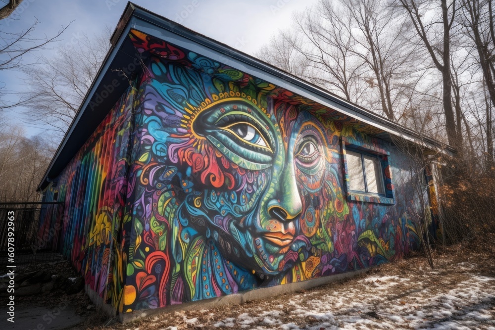 alien street artist is spray-painting a unique and colorful mural on ...