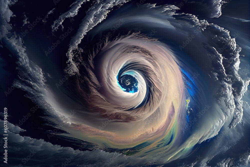 massive tropical cyclone, with its eye surrounded by clouds and rain ...