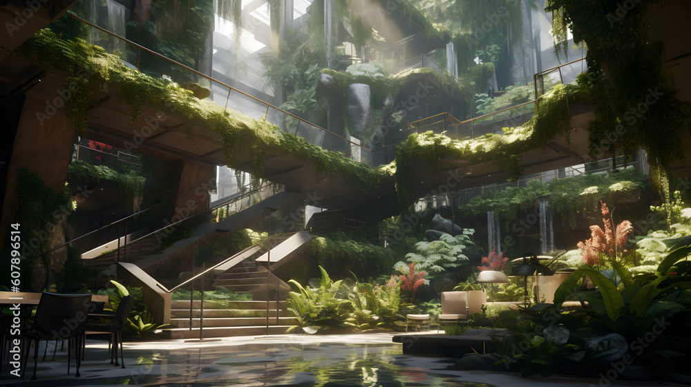 epitome of biophilic design, public space, atrium, interior, indoor ...