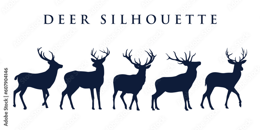 Vector of deer flat silhouette with different poses Stock Vector ...