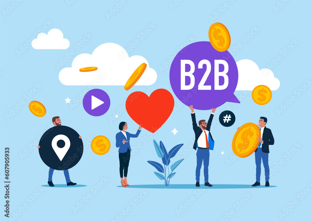 B2B marketing. SMM, Internet notification. Social media network ads and ...