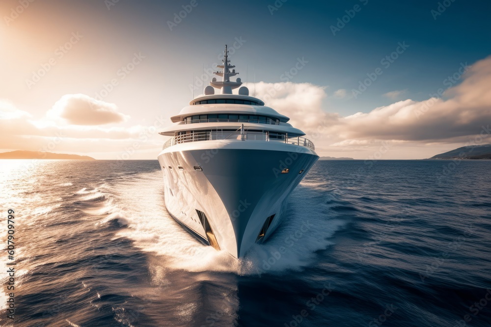 Poster, Foto Generative AI illustration of superyacht at sea, James ...