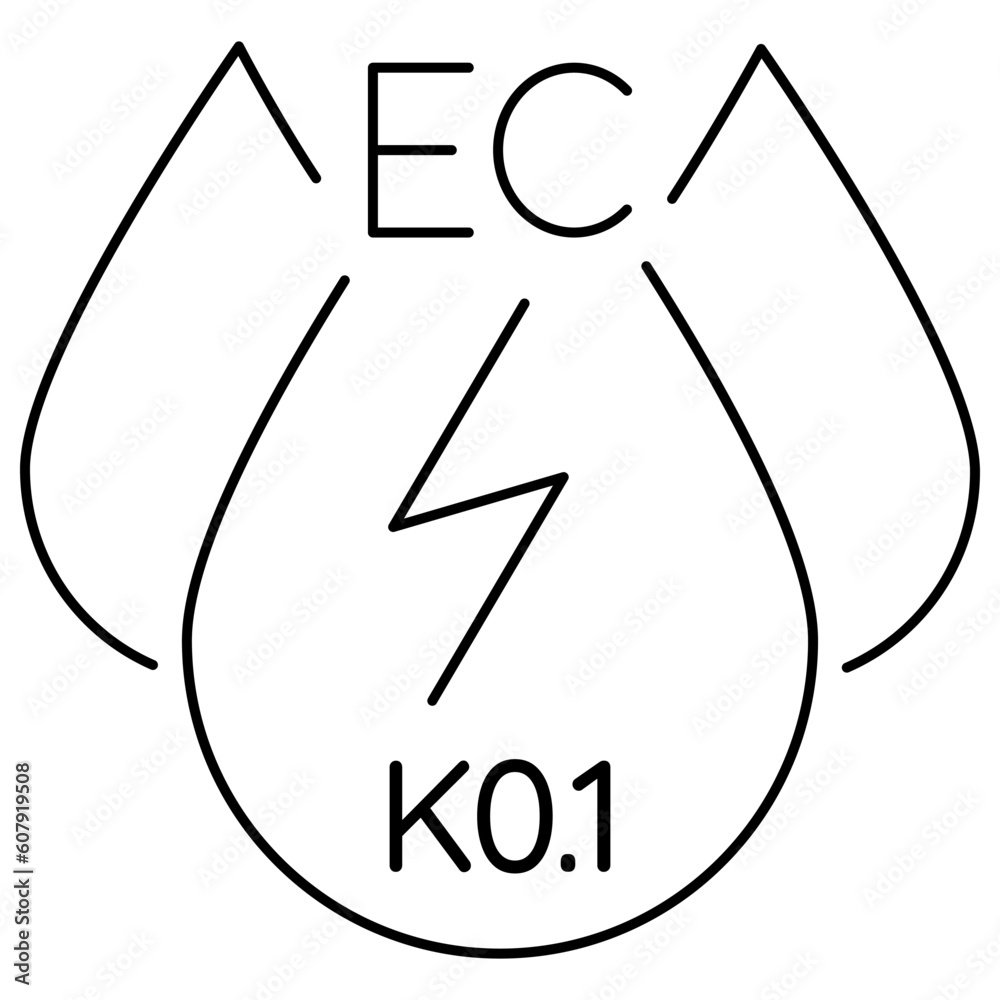 Thin line vector black icon of the Water Electrical Conductivity EC K0 ...