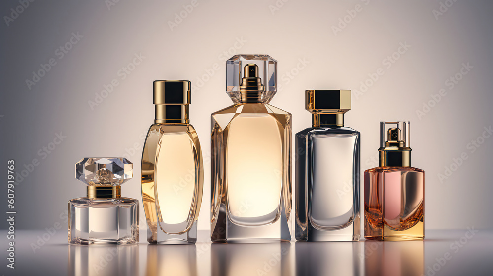 High end perfume bottles of different sizes for a size guide stacked ...