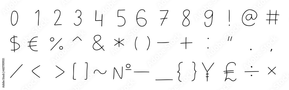 Handwritten black special mathematical and other symbols and signs font ...