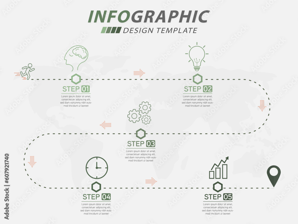 Timeline Creator infographic template. 5 Step timeline journey ...