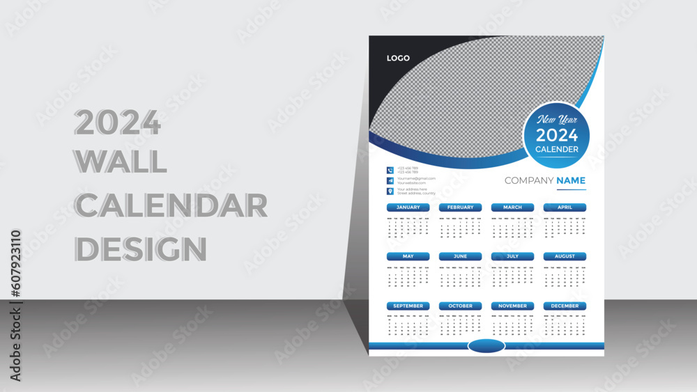 simple wall calendar design 2024 template Stock Vector | Adobe Stock