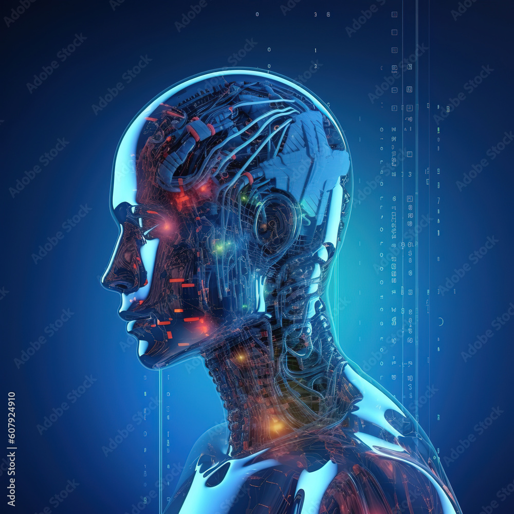 AI, Machine learning, Hand of robot touching on big data network ...