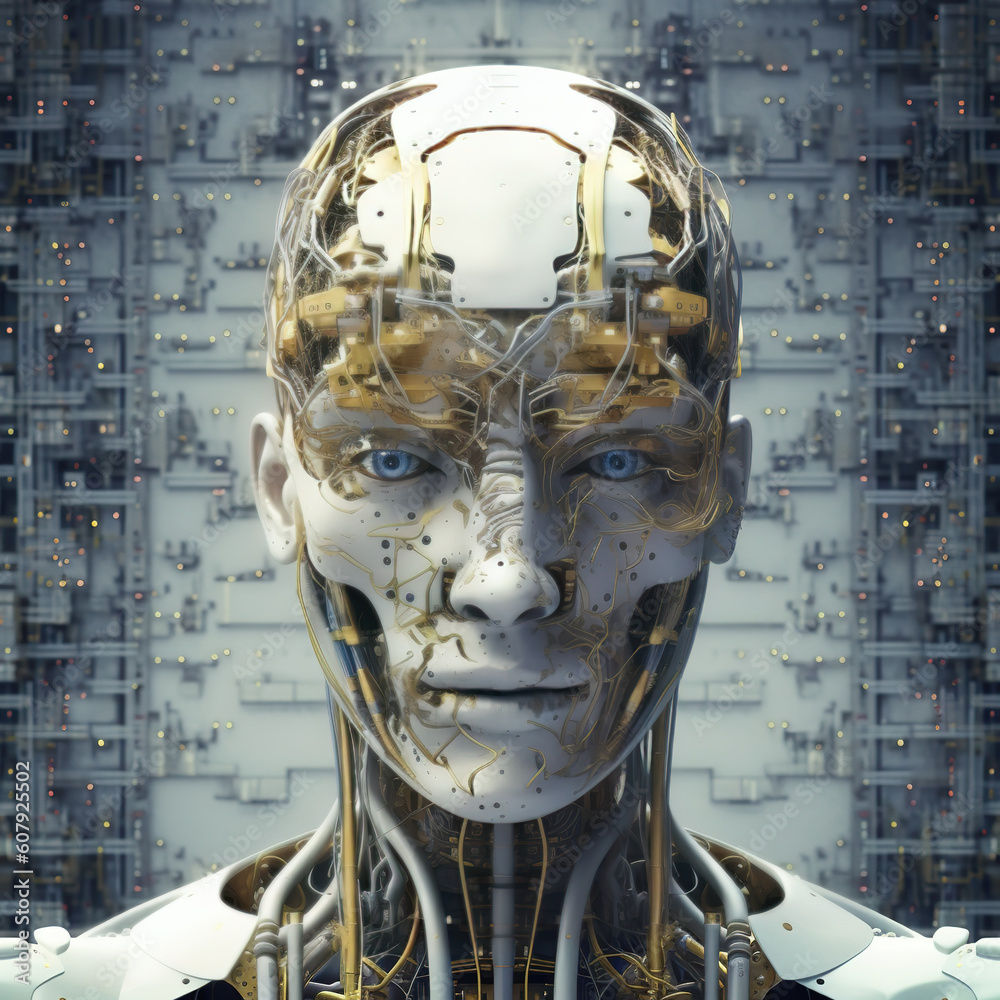 Artificial intelligence in image of cyborg girl with electronic brain ...