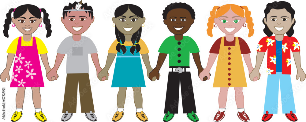 Vector of Six Kids from around the world holding hands in unity ...